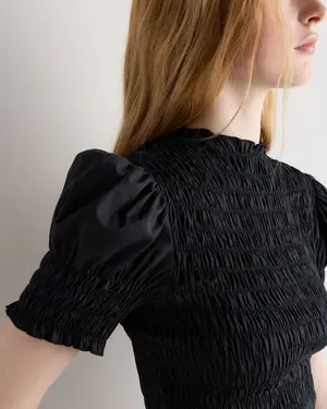 Quince Cotton Viscose Voile Smocked Peplum Top - Black