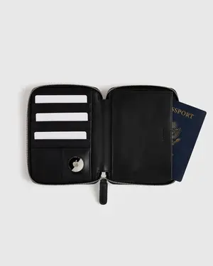 Quince Nappa Leather Rfid Zip Travel Wallet - Black