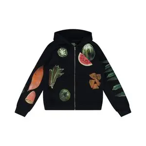 DENIM TEARS Kiss My Grits Fruit Collage Zip Hoodie - Black