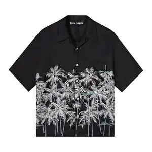 Palm Angels Allover Palms Bowling Shirt /white - Black