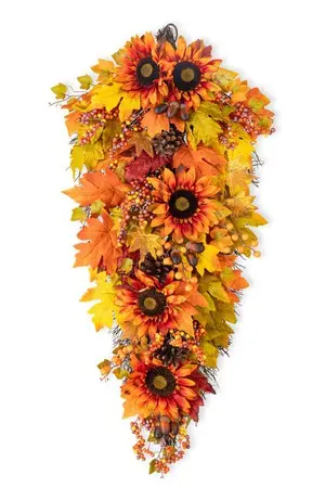GLITZHOME 38"h Fall Oversized Sunflower Teardrop - Orange