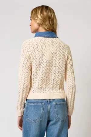 Central Park West Hazel Denim Collared Pointelle Sweater