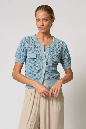 Central Park West Iris Tape Yarn Cardigan - Blue