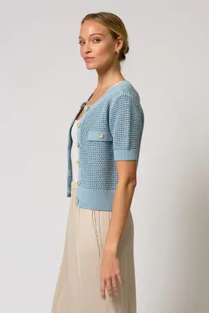 Central Park West Iris Tape Yarn Cardigan - Blue