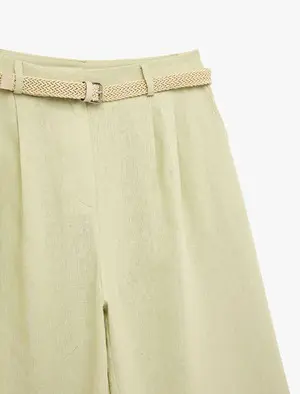 Koton Belted Linen Wide Leg Trousers