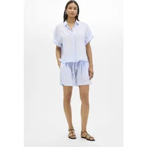 Another Tomorrow Voile Short Sleeve Shirt - Sky