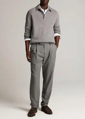 Vince Owen Athletic Twill Pleated Trouser - Medium Heather Grey