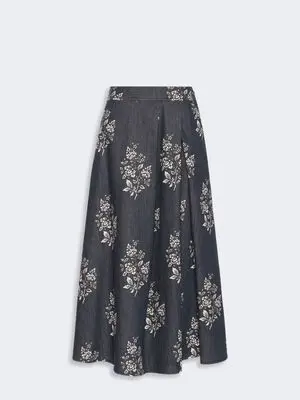 Max Mara Pleated Printed Cotton Skirt - Navy