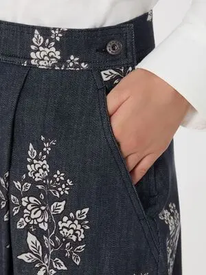 Max Mara Pleated Floral Print Cotton Skirt - Navy