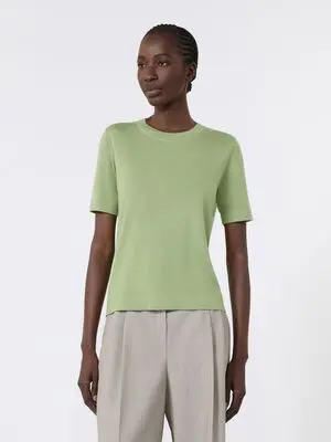 Max Mara Short-sleeved Crewneck Sweater In Wool, Silk, And Cashmere
