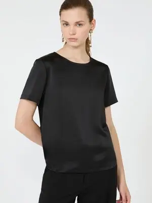 Max Mara Satin Crew-neck T-shirt With Keyhole Detail