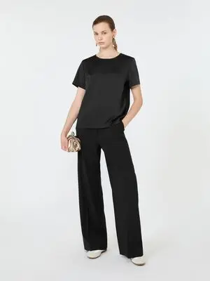 Max Mara Satin Crew-neck T-shirt With Keyhole Detail