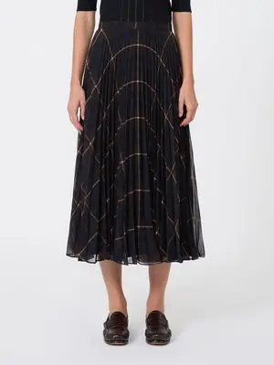 Max Mara Plissé Pleated Georgette Blend Skirt - Blue Brown