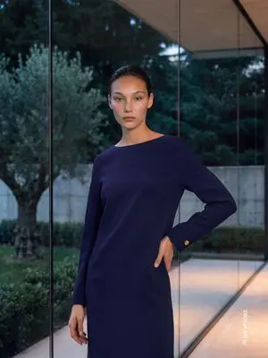 Max Mara Cady Tunic Dress With Kimono Sleeves And Button Detail - Navy