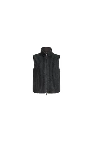 Brunello Cucinelli Cashmere Feather Yarn Knit Down Vest With Monili