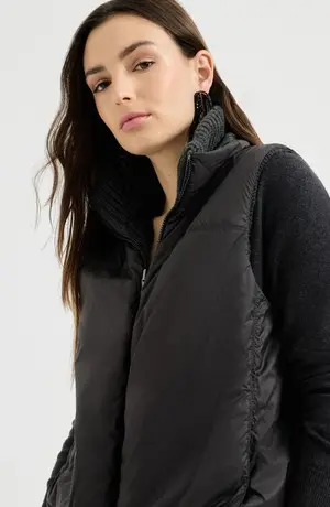 Brunello Cucinelli Cashmere Feather Yarn Knit Down Vest With Monili