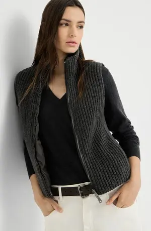 Brunello Cucinelli Cashmere Feather Yarn Knit Down Vest With Monili