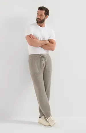 Brunello Cucinelli Cashmere English Rib Knit Joggers - Stone Grey