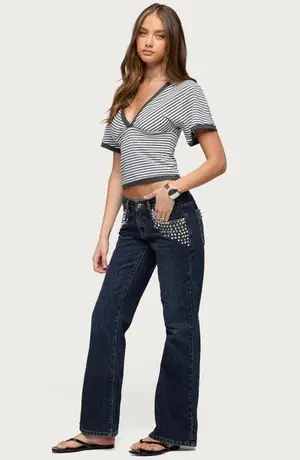 EDIKTED Tyler Stud Bootcut Jeans