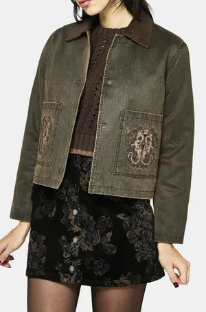 DISTURBIA Cropped Waxed Coat - Brown