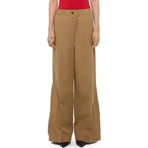 Helmut Lang Cotton & Linen Wide Leg Trousers - Trench