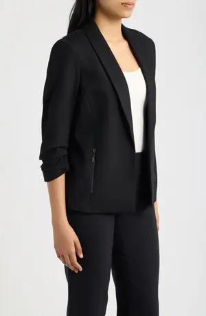 Anne Klein Ruched Sleeve Shawl Collar Jacket