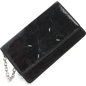 MAISON MARGIELA Medium Crackled Leather Wallet On A Chain - Dark Navy