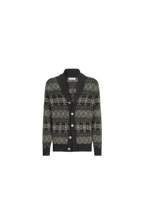 Brunello Cucinelli Cashmere Jacquard Shawl Collar Cardigan