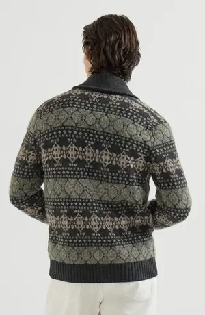 Brunello Cucinelli Cashmere Jacquard Shawl Collar Cardigan