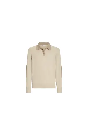 Brunello Cucinelli Cashmere Knit Polo With Suede Collar