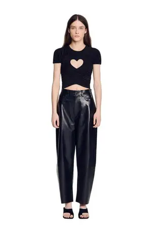 Sandro Ruched Heart Cropped T-shirt