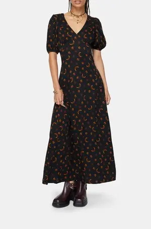 DISTURBIA Celestial Print V-neck Maxi Dress - Orange