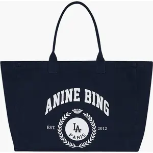 ANINE BING Leo Collegiate Canvas Tote - Blue