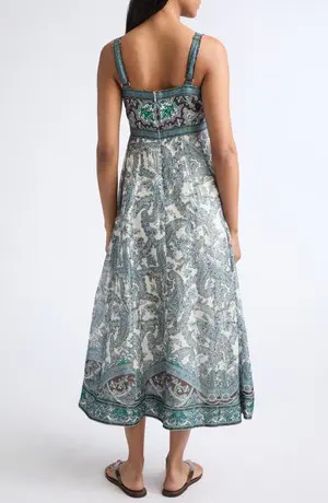 Veronica Beard Sleeveless Paisley Print Linen & Silk Maxi Dress