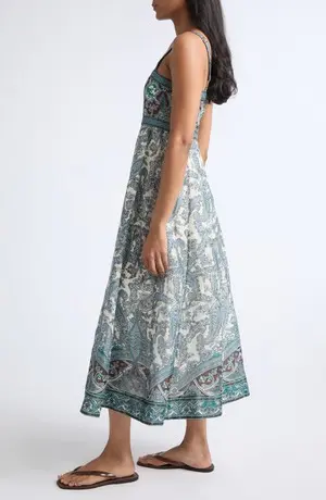 Veronica Beard Sleeveless Paisley Print Linen & Silk Maxi Dress