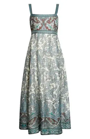 Veronica Beard Sleeveless Paisley Print Linen & Silk Maxi Dress