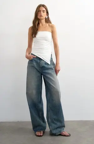 Topshop Ruched Asymmetric Strapless Top