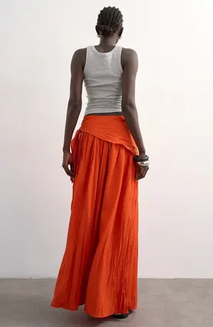 Topshop Crinkle Tie Sash Maxi Skirt - Orange