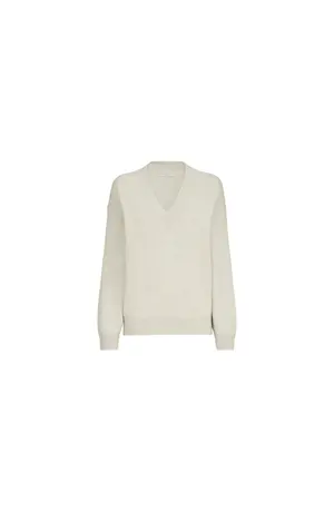 Brunello Cucinelli Cashmere And Silk Diamond Yarn V-neck Sweater