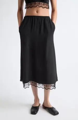 Simone Rocha Lace Trim Crêpe De Chine Skirt - Black
