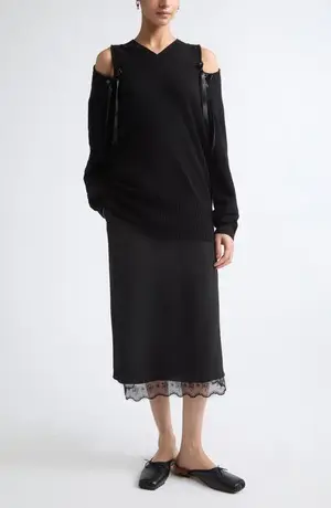 Simone Rocha Lace Trim Crêpe De Chine Skirt - Black