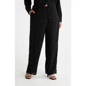 Eileen Fisher Textured Straight Leg Pants - Black