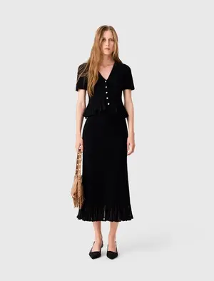 Maje Knit Skirt With Peplum Hem - Black