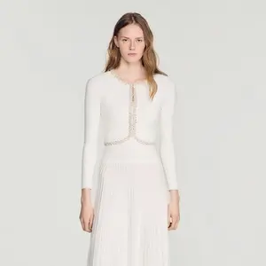 Sandro Cropped Pearl And Strass Cardigan