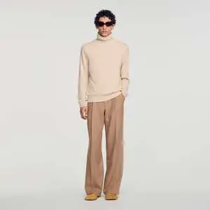 Sandro Roll Neck Cashmere Sweater - Beige