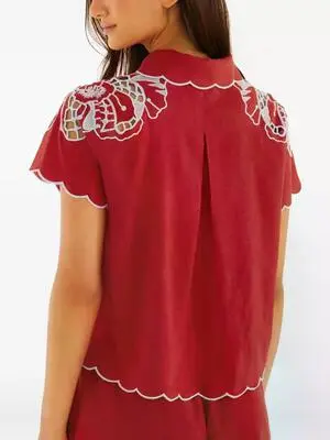 Farm Rio Embroidered Floral Shirt - Red