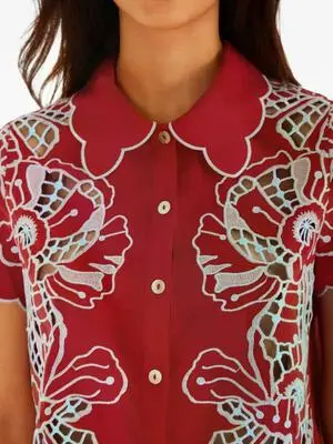Farm Rio Embroidered Floral Shirt - Red