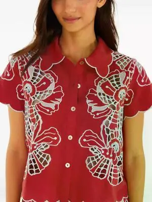 Farm Rio Embroidered Floral Shirt - Red
