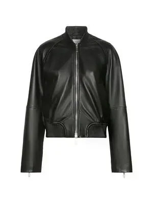 Sportmax Ribbed-trim Leather Jacket - Black