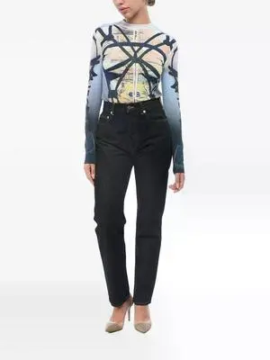 Loulou De Saison Straight Leg Topstitched Jeans